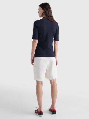 Regular Fit Polo Met Rits En Gestreepte Kraag Blauw Tommy Hilfiger