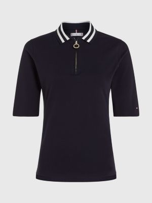 Stripe Collar Regular Fit Zipped Polo Blue Tommy Hilfiger