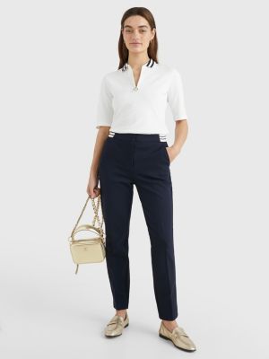 Stripe Collar Regular Fit Zipped Polo White Tommy Hilfiger