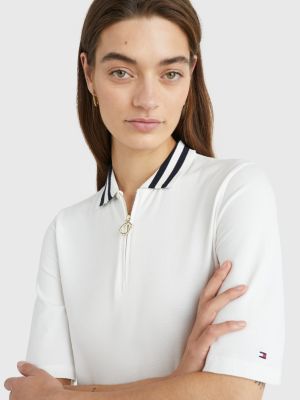 Stripe Collar Regular Fit Zipped Polo White Tommy Hilfiger