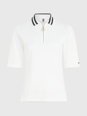 Stripe Collar Regular Fit Zipped Polo White Tommy Hilfiger