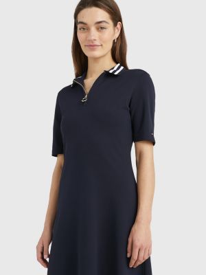 Zip Placket Midi Polo Dress Blue Tommy Hilfiger