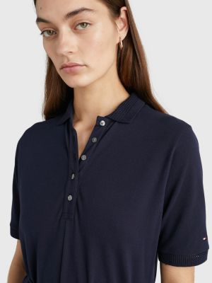Relaxed Fit Halbarm Polokleid Mit Spitze Blau Tommy Hilfiger