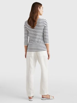 Stripe Boat Neck Slim Fit Top White Tommy Hilfiger