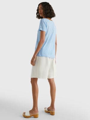 Slub Jersey T Shirt Met V Hals Blauw Tommy Hilfiger