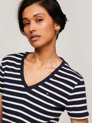 T Shirt Slim Fit Con Scollatura A V Blu Tommy Hilfiger