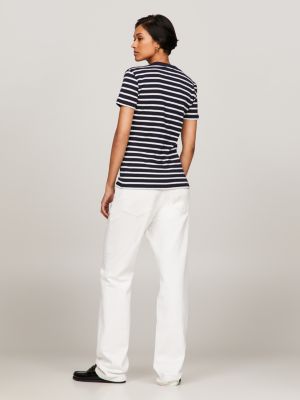 T Shirt Slim Fit Con Scollatura A V Blu Tommy Hilfiger