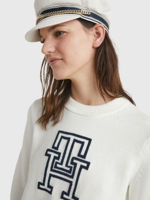 Intarsia Trui Met Ronde Hals Wit Tommy Hilfiger