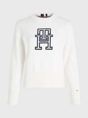Intarsia Trui Met Ronde Hals Wit Tommy Hilfiger