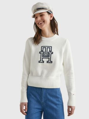 Intarsia Trui Met Ronde Hals Wit Tommy Hilfiger