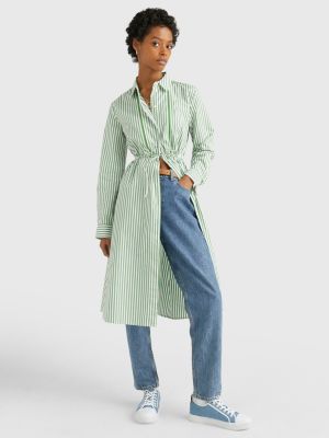 Gestreiftes Midi Hemdkleid GrÜn Tommy Hilfiger