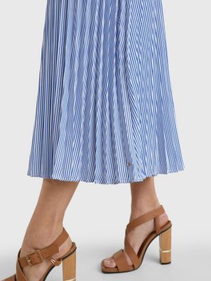 Vestido Camisero Largo Plisado De Rayas Azul Tommy Hilfiger