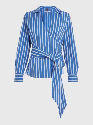 Gestreifte Regular Fit Wickelbluse Blau Tommy Hilfiger