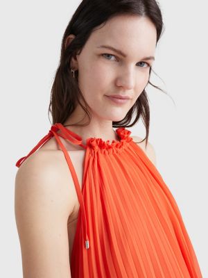 Sleeveless Pleated Maxi Dress Orange Tommy Hilfiger