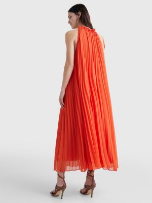 Sleeveless Pleated Maxi Dress Orange Tommy Hilfiger