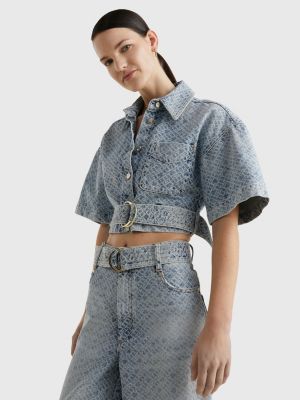 Cropped Fit Kurzarm Jeansbluse Mit Monogramm Denim Tommy Hilfiger