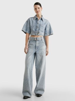 Cropped Fit Kurzarm Jeansbluse Mit Monogramm Denim Tommy Hilfiger