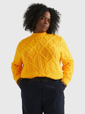 Curve Relaxed Fit Pullover Mit Zopfmuster Gelb Tommy Hilfiger