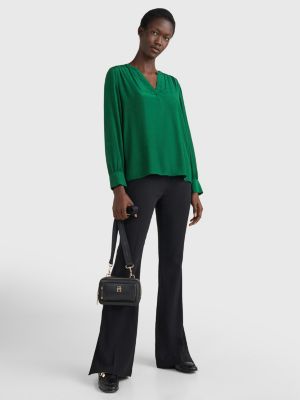 Blusa De Corte Amplio Con Cuello De Pico Verde Tommy Hilfiger
