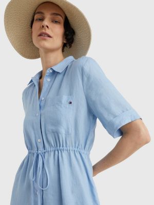 Linen Fit And Flare Midi Dress Blue Tommy Hilfiger