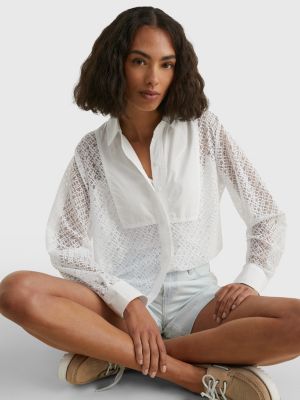 Lace Monogram Relaxed Fit Blouse White Tommy Hilfiger