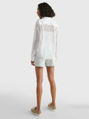 Lace Monogram Relaxed Fit Blouse White Tommy Hilfiger