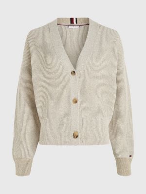 Cropped Relaxed Fit Cardigan Khaki Tommy Hilfiger