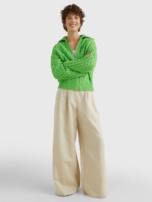 Cable Knit Zip-Thru Relaxed Cardigan | GREEN | Tommy Hilfiger