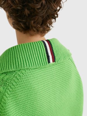 Cable Knit Zip Thru Relaxed Cardigan Green Tommy Hilfiger