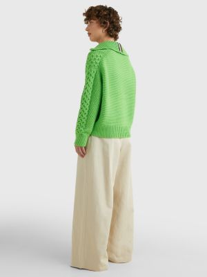 Cable Knit Zip Thru Relaxed Cardigan Green Tommy Hilfiger