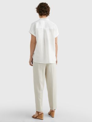 Chemise Coupe Standard En Lin Manches Courtes Blanc Tommy Hilfiger