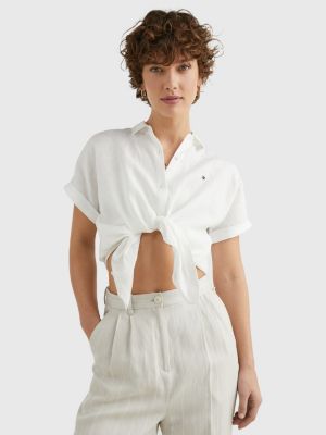 Chemise Coupe Standard En Lin Manches Courtes Blanc Tommy Hilfiger