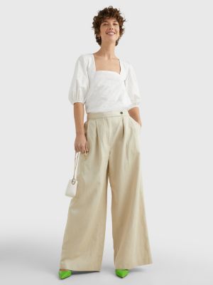 Pleated Wide Leg Trousers Khaki Tommy Hilfiger