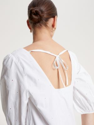 Knielanges Kleid Mit Puffärmeln Weiß Tommy Hilfiger