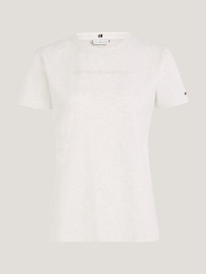 Signature Frosted Logo T Shirt White Tommy Hilfiger