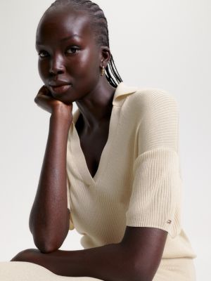 Vestido Tipo Polo Midi De Corte Amplio Beige Tommy Hilfiger