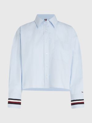 Oversized Cropped Blouse Met Signature Streep Blauw Tommy Hilfiger