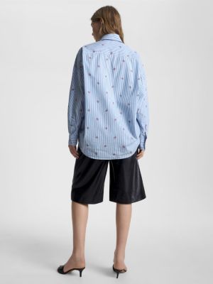 Gestreifte Oversized Fit Bluse Mit Monogramm Blau Tommy Hilfiger