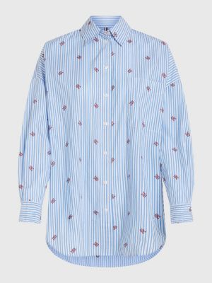 Gestreifte Oversized Fit Bluse Mit Monogramm Blau Tommy Hilfiger
