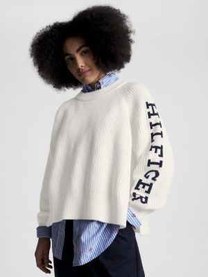 Relaxed Fit Rippstrick Pullover Weiß Tommy Hilfiger