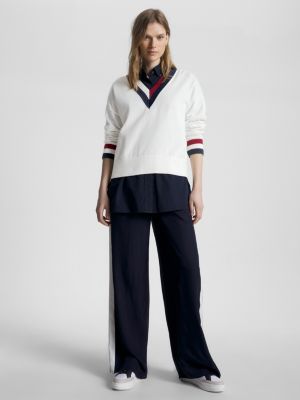 Trui Met V Hals En Signature Streep Wit Tommy Hilfiger