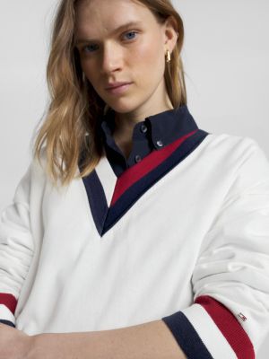 Trui Met V Hals En Signature Streep Wit Tommy Hilfiger
