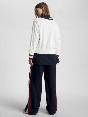 Trui Met V Hals En Signature Streep Wit Tommy Hilfiger