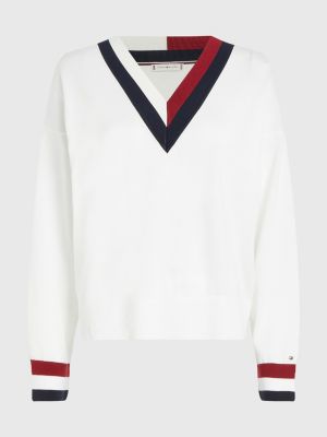 Trui Met V Hals En Signature Streep Wit Tommy Hilfiger