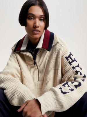 Pullover Relaxed Fit Con Mezza Zip Beige Tommy Hilfiger