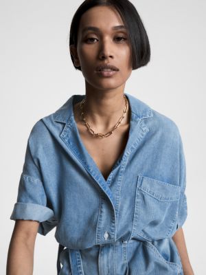 Relaxed Fit Kurzarm Bluse Aus Denim Denim Tommy Hilfiger