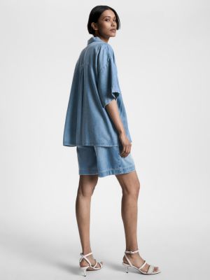 Relaxed Fit Kurzarm Bluse Aus Denim Denim Tommy Hilfiger