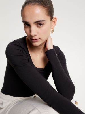 Modern Langarmshirt Mit Tiefem Ausschnitt Schwarz Tommy Hilfiger