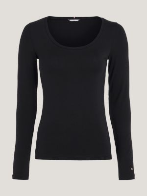 Modern Langarmshirt Mit Tiefem Ausschnitt Schwarz Tommy Hilfiger