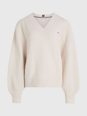 Curve Textured Weave Relaxed Fit Jumper Beige Tommy Hilfiger